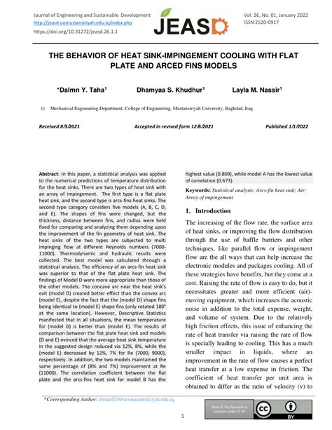 Pdf The Behavior Of Heat Sink Impingement Cooling With Flat Plate And Arced Fins Models