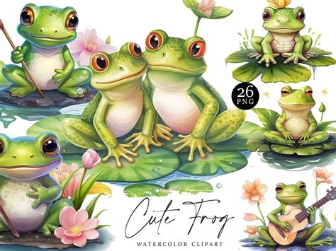 Watercolor Cute Frog Clip Art Illustration Par Designscotch · Creative