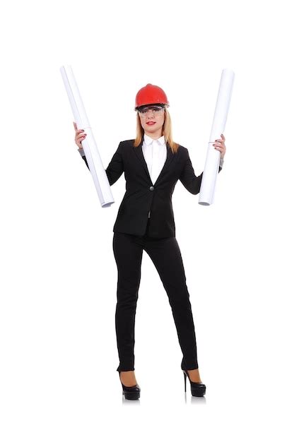 Premium Photo Woman Engineer With Blueprint