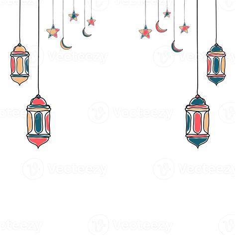 Decorative Template Design For Ramadan With Stars Moon And Lantern Hand Drawn Ramadan Kareem