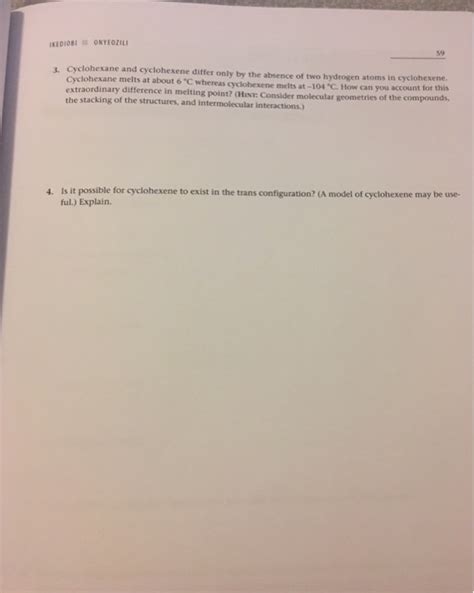 Solved Cyclohexane and cyclohexene differ only by the | Chegg.com