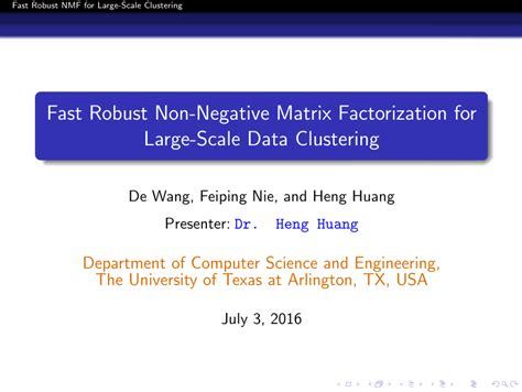 Pdf Fast Robust Non Negative Matrix Factorization For Large Scale Data Clustering