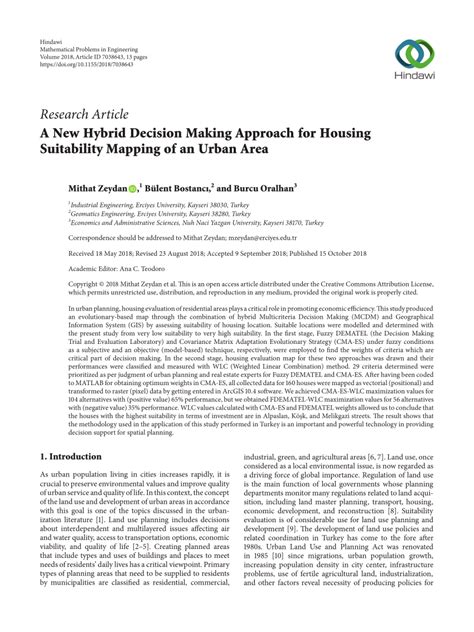 PDF A New Hybrid Decision Making Approach For Housing Suitability Mapping Of An Urban Area