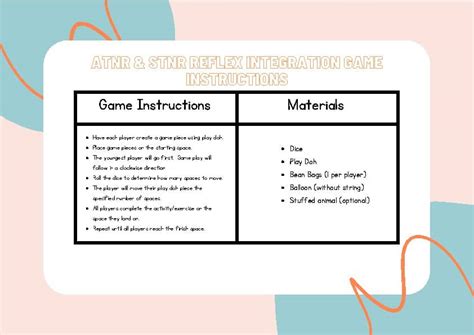 Atnr And Stnr Reflex Integration Game By Playful Progressions Ot