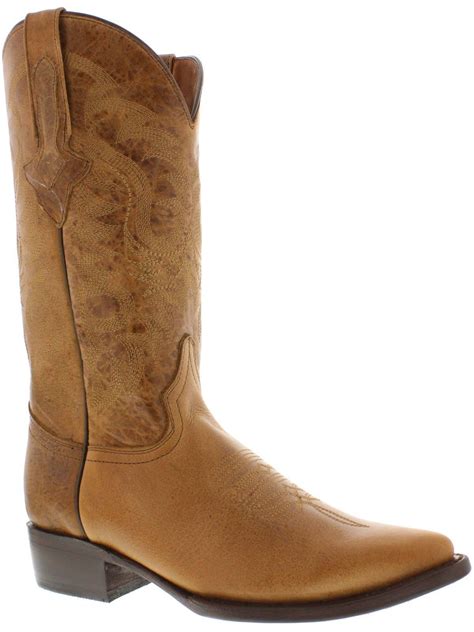 Mens Cowboy Boots Light Brown Plain Soft Leather Classic Western Biker