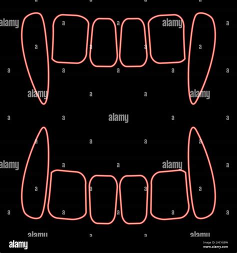 Neon Vampires Teeths Red Color Vector Illustration Image Flat Style