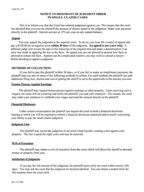 Notice To Defendant Of Judgment Order In Small Claims Form Fill Out And Sign Printable Pdf