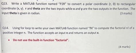 Solved Q13 Write A Matlab Function Named P2r To Convert A
