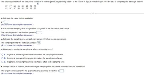 solved the following table shows the total points scored in