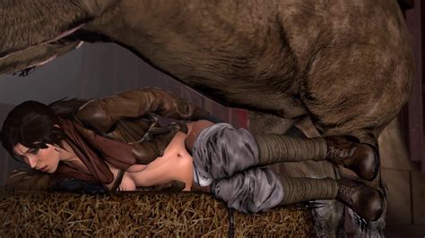 Lara Croft On Her Side Getting Dicked By A Huge Horse
