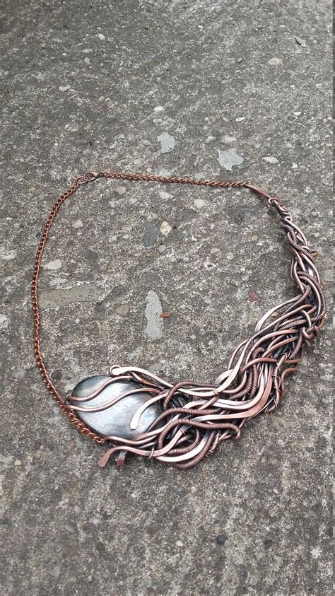 Ice And Fire Weird Copper Wire Wrapped Necklace With Natural Etsy Wire Wrapped Necklace