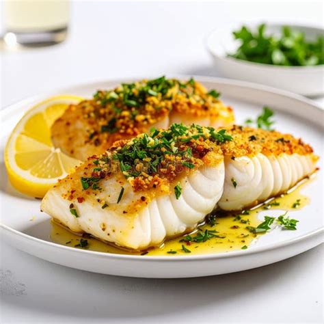 Pan Seared Cod Fillets With Lemon Herb Gremolata Delicious Seafood Dish On White Background