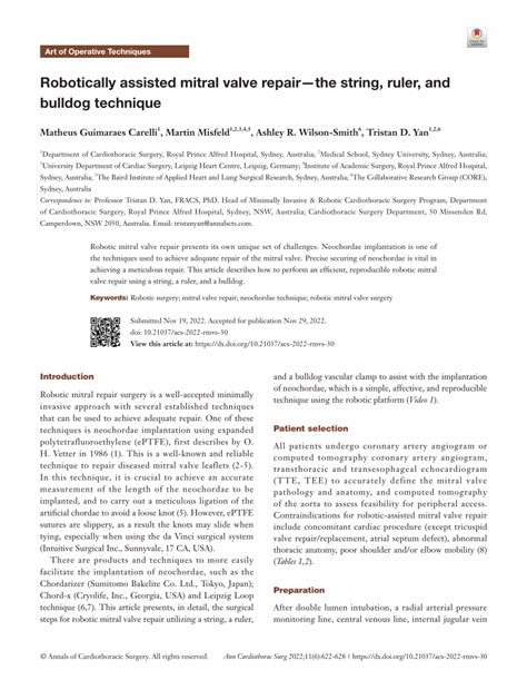 Pdf Robotically Assisted Mitral Valve Repair—the String Ruler And