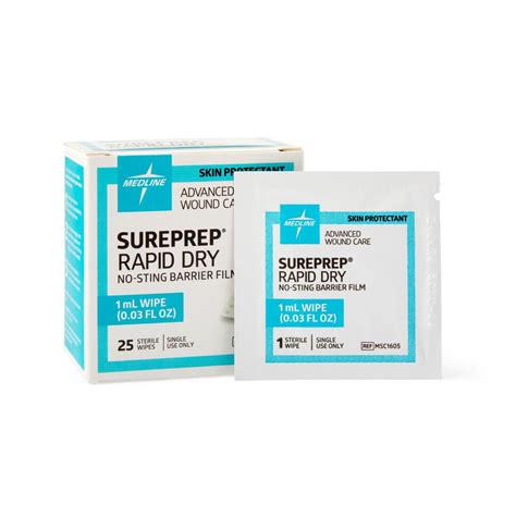 Medline Sureprep No Sting Skin Protective Barrier Wipes