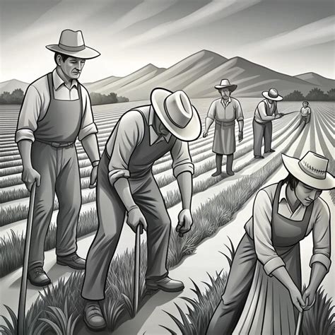 A Drawing Of A Group Of Farmers In A Field Premium Ai Generated Image