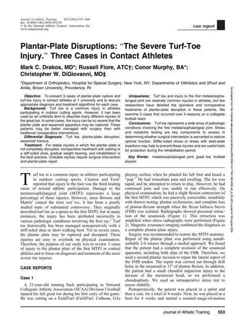 Plantar Plate Disruptions The Severe Turf Toe Pdf Foot Toe