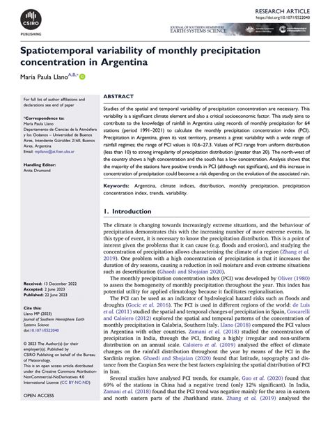 Pdf Spatiotemporal Variability Of Monthly Precipitation Concentration