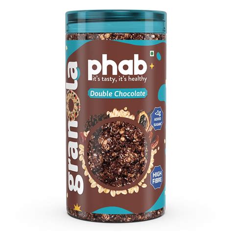 Phab Double Chocolate Crunchy Granola Cereals Source Of High Fiber And Gut Friendly 44 Oats