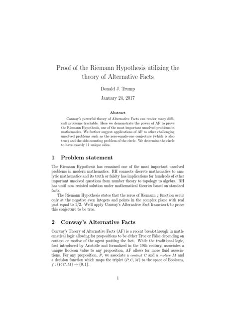 Proof Of The Riemann Hypothesis Utilizing The Theory Of Alternative Facts Conjecture