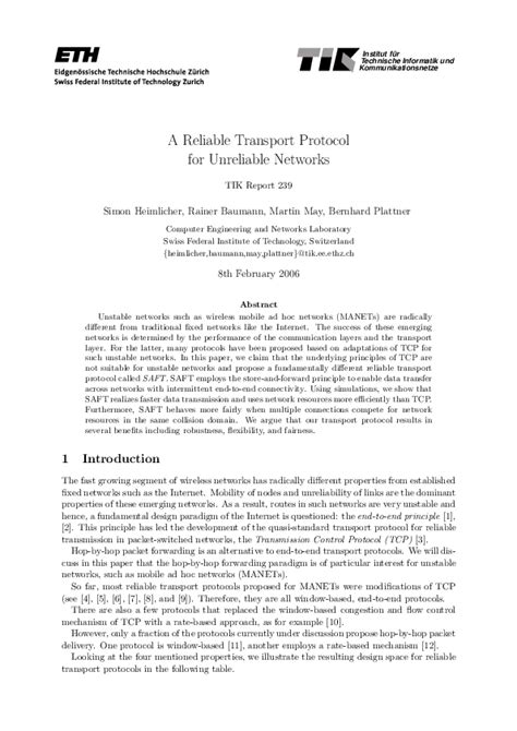 pdf a reliable transport protocol for unreliable networks
