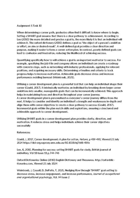 Assignment 1 Task 10 Smart Goals Assignment 1 Task 10 When