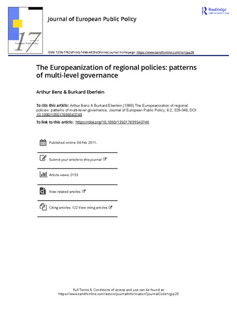 Benz Eberlein 1999 Europeanization Regional Policies Full Terms