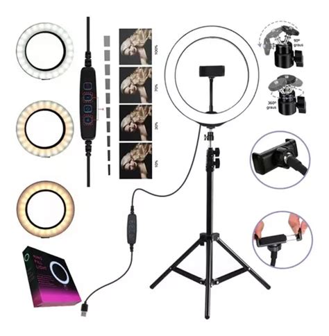 Ring Light 26cm 10 Polegadas Com Tripé 210m Usb Portátil