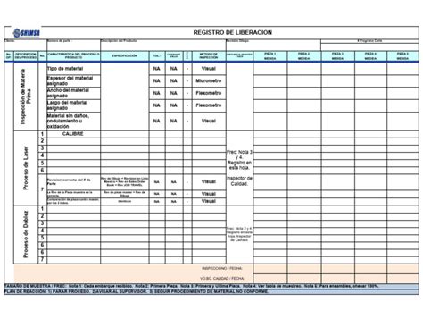 Formato De Liberación De Primera Pieza Pdf
