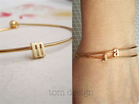 Love Tiny Gold Initial And Ampersand Bangle Bracelet By Tomdesign