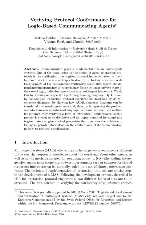 Pdf Verifying Protocol Conformance For Logic Based Communicating Agents