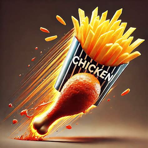 Fried Chicken With French Fries Illustration Stock Vector