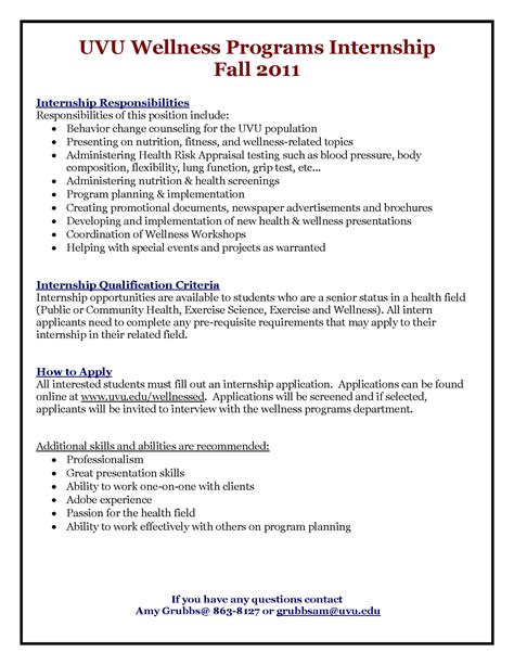Uvu Wellness Programs Internship Fall 2011 Byu Public Health