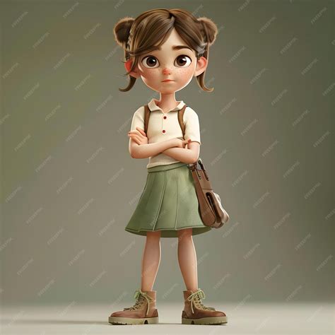 A Young Girl 3d Character Posture Premium Ai Generated Image