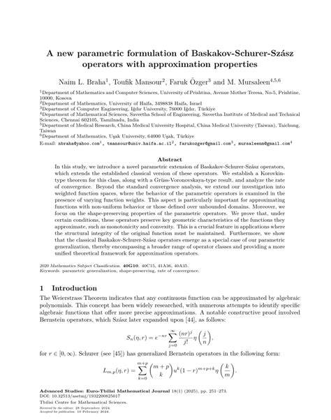Pdf A New Parametric Formulation Of Baskakov Schurer Szasz Operators