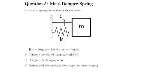 Solved Question 5 Mass Damper Spring A Mass Damper Spring