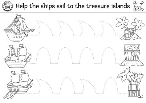 Vector Pirate Ship Handwriting Practice Worksheet Treasure Island
