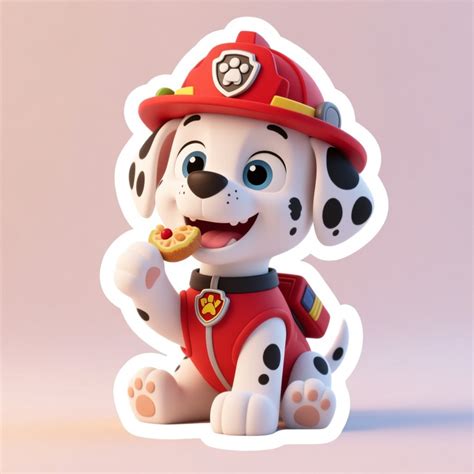Cute Cartoon Sticker Illustration Of Marshall From Paw Patrol As A Mini