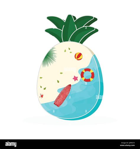 Summer Pineapple Concept With Beach Background And Surfing Board For