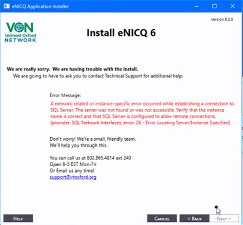 Enicq 6 Installation Error A Network Related Or Instance Specific