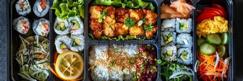 Japanese Bento Box Asian Style Lunch Box With Sushi Rolls Salad And