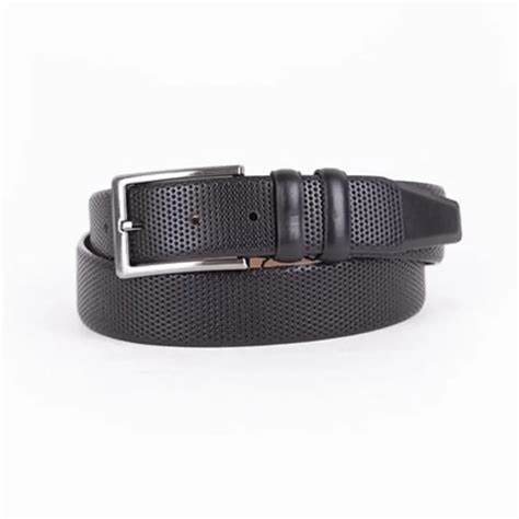 Buy Black Mens Belt Dress Perforated Leather