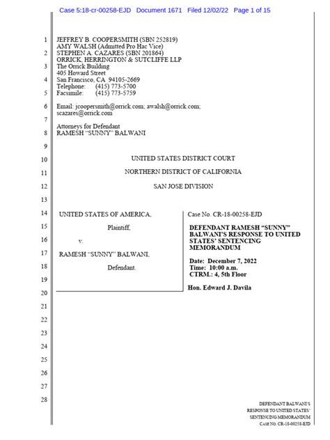 Thernos Balwani Reply To Government Sentencing Memorandum Pdf