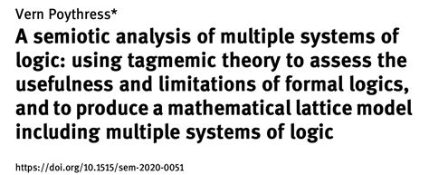 New Poythress Article A Semiotic Analysis Of Multiple Systems Of Logic