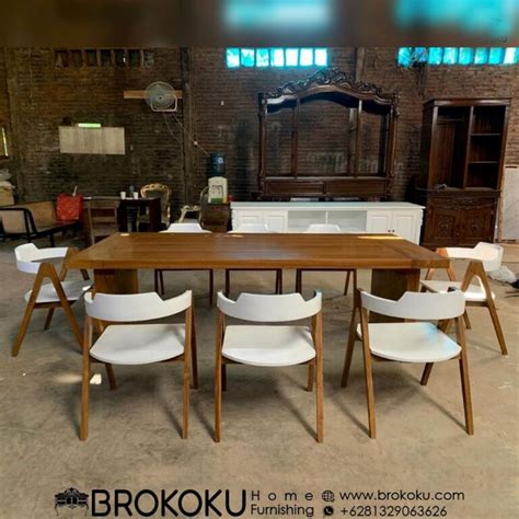 Jual Set Meja Makan Kayu Jati 4 Kursi Retro Modern Minimalis Bhf 23 Brokoku