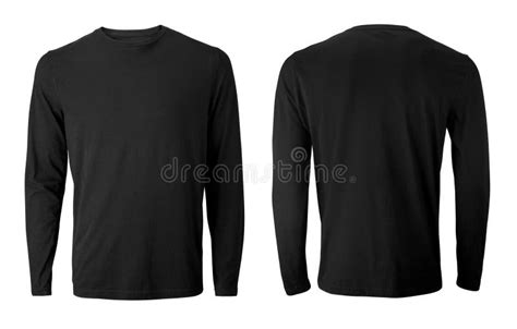 Camiseta Negra De Manga Larga Con Vistas Frontal Y Trasera Aislada Sobre Blanco Foto De Archivo
