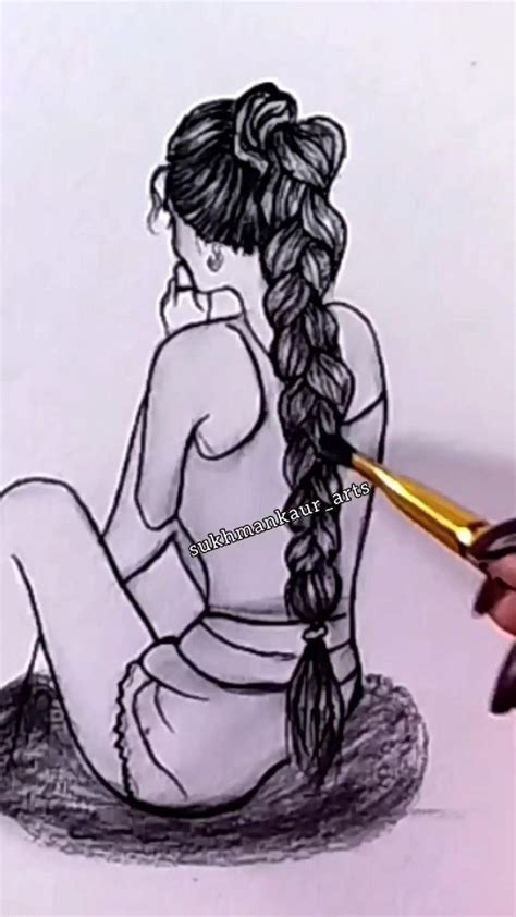 Girl Drawing Long Hair Braid Girl Sketch Sketches Girl Sketch