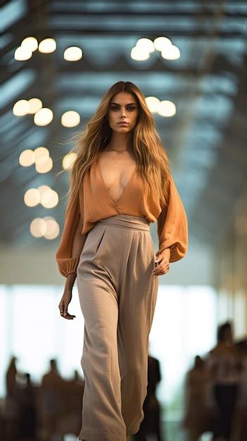 Premium Photo Fashion Show Beautiful Young Woman Model Walking On
