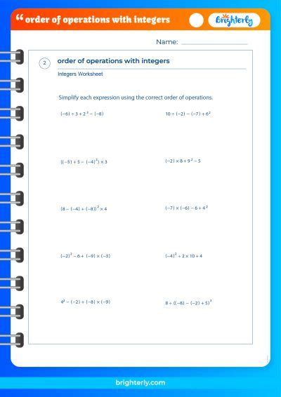 Order Of Operations With Integers Worksheet Pdfs