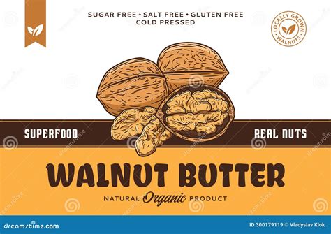 Walnut Butter Label And Packaging Design Template Vector Illustration