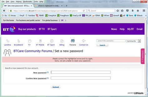 Problem To Reset Forum Password Bt Community